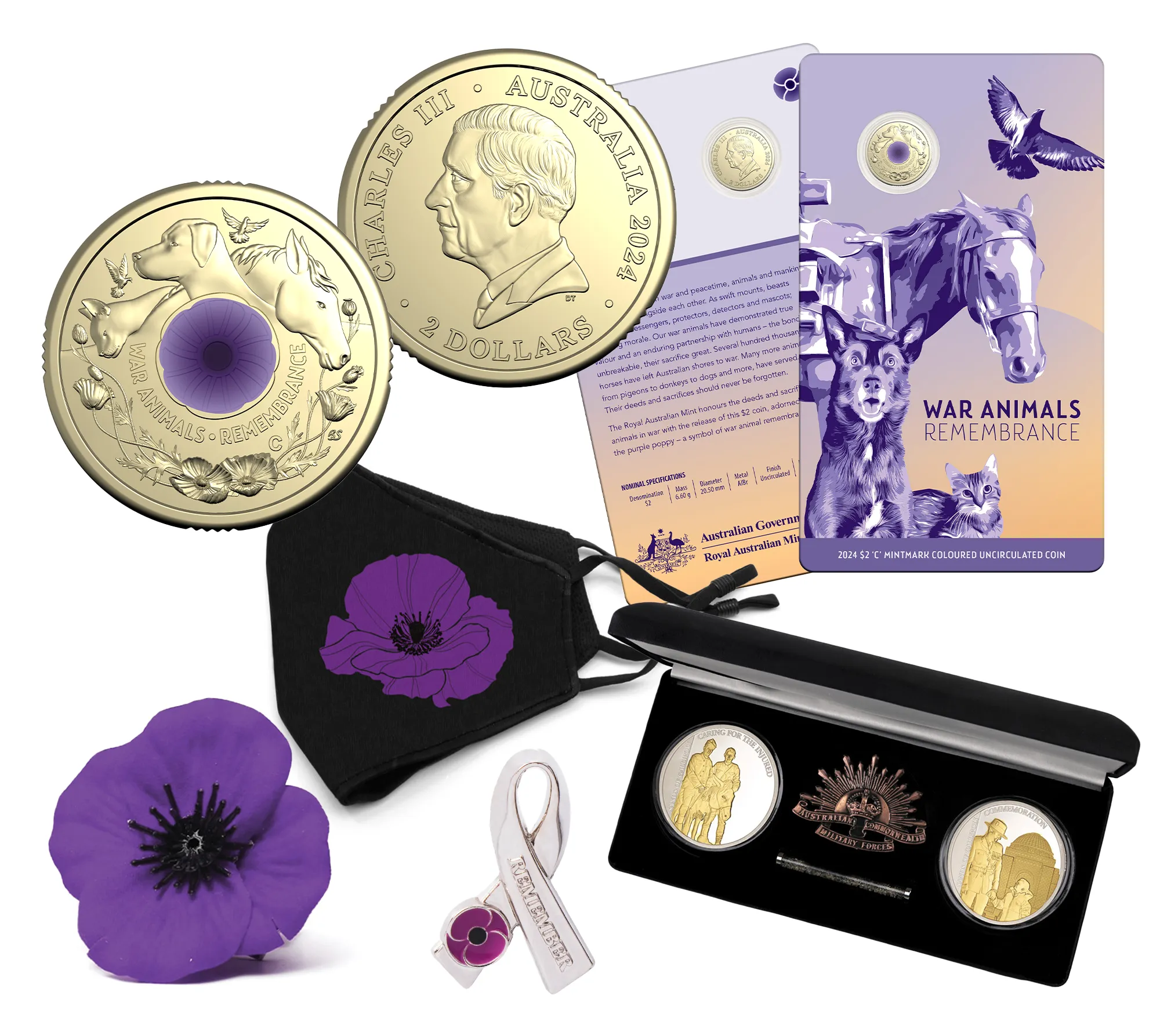 $2 Purple Poppy Animals Remembrance Coin from Royal Australian Mint