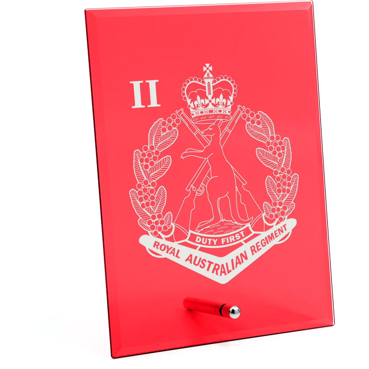 2nd Battalion RAR Nebula Red Glass Award | Engraved Plaque - Military Shop
