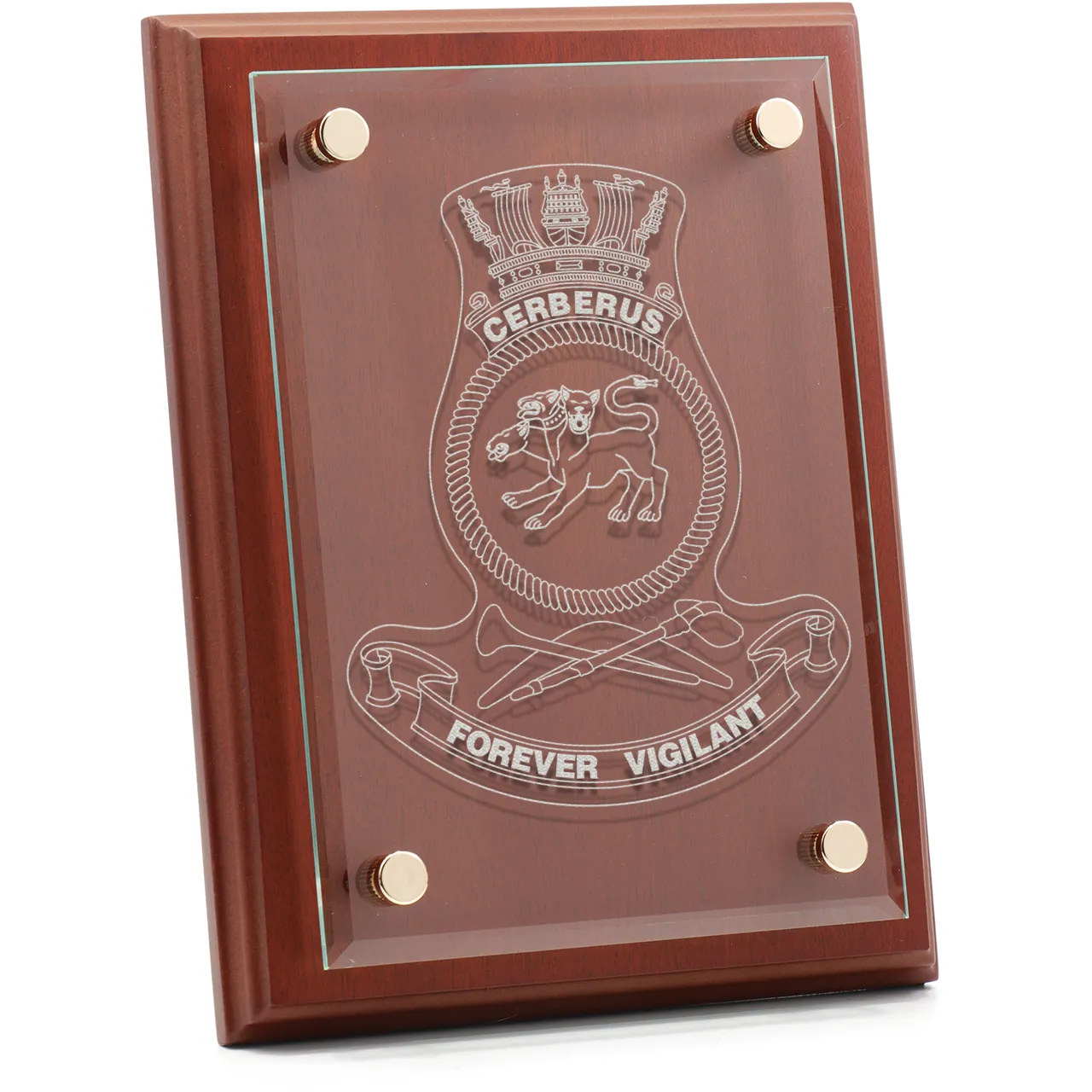 HMAS Cerberus Delta Floating Glass Award | Engraved Plaque - Military Shop